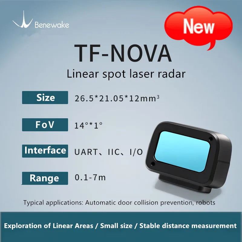 Benewake TF-NOVA LiDAR Sensor 0.1–7m, 14°×1° FoV, UART/IIC/I/O Support ...